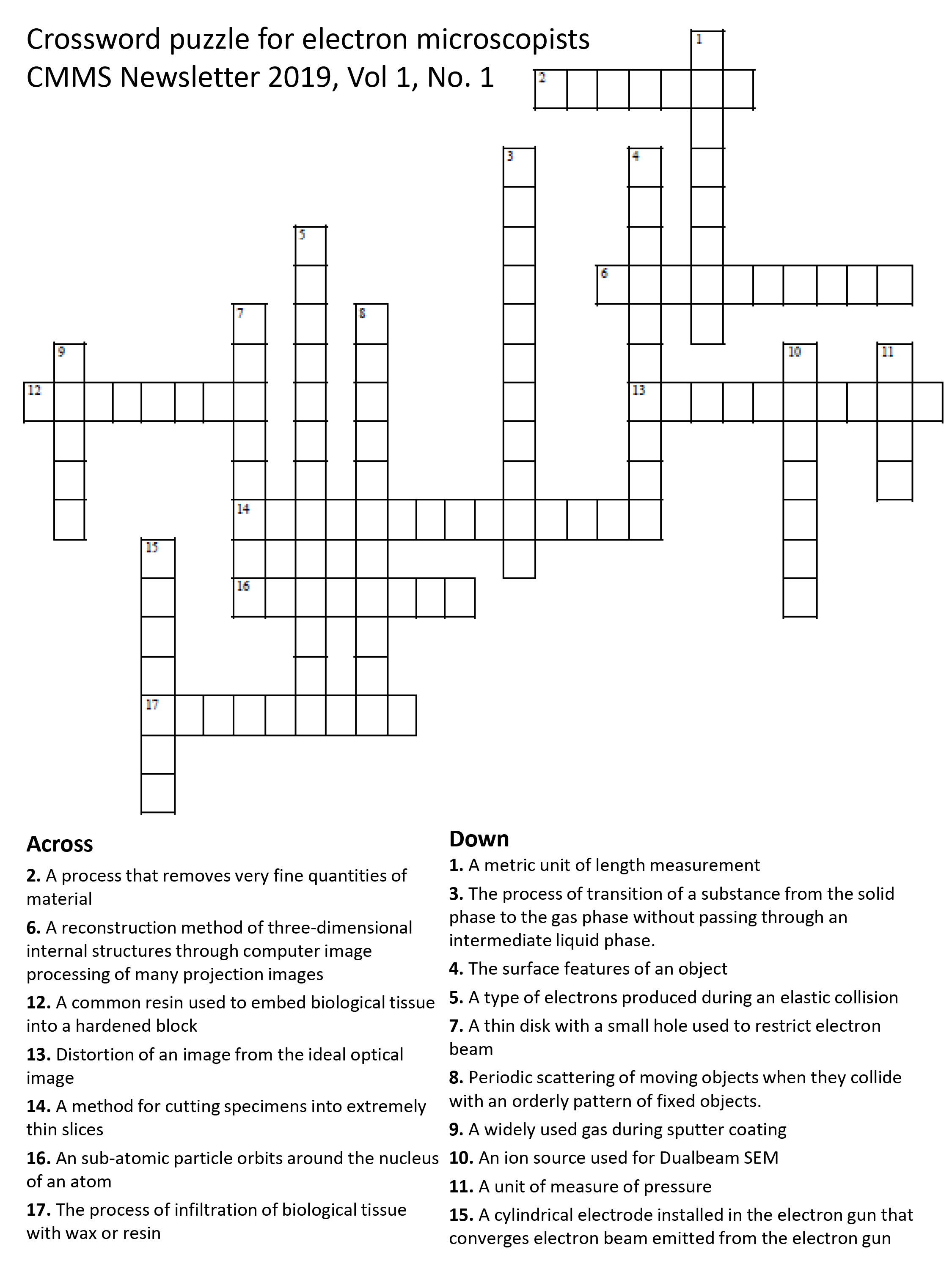 CMMS Crossword Puzzle – Chesapeake Microscopy and Microanalysis Society